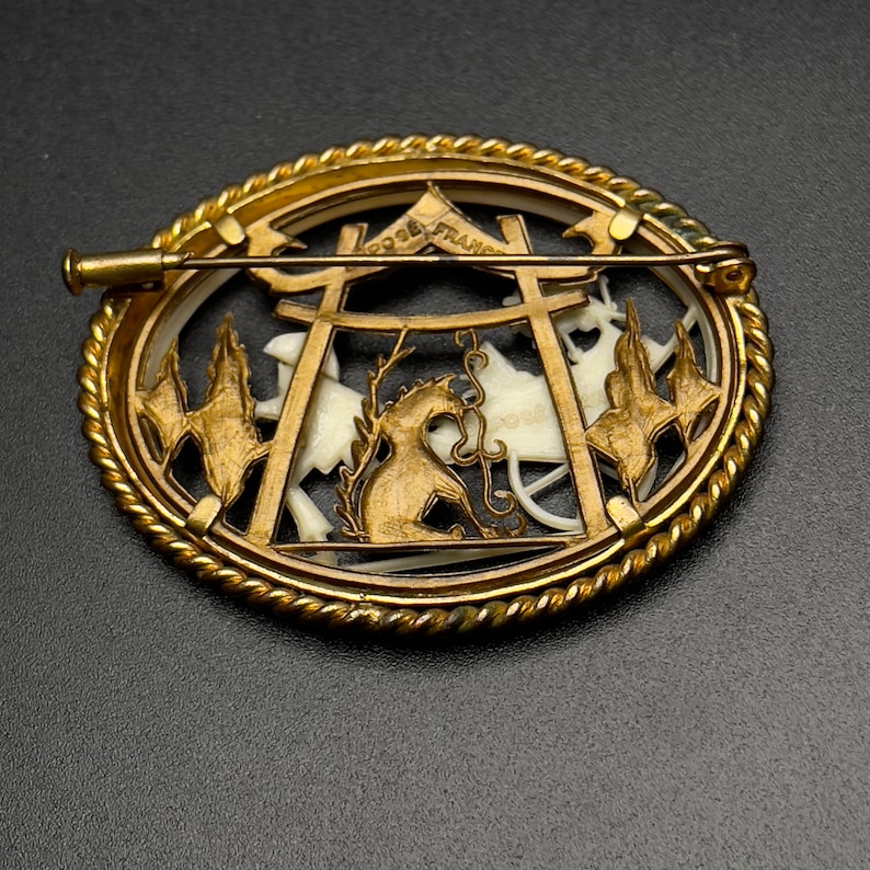 Depose France Oval Brooch Antique Celluloid Two Panels - Etsy