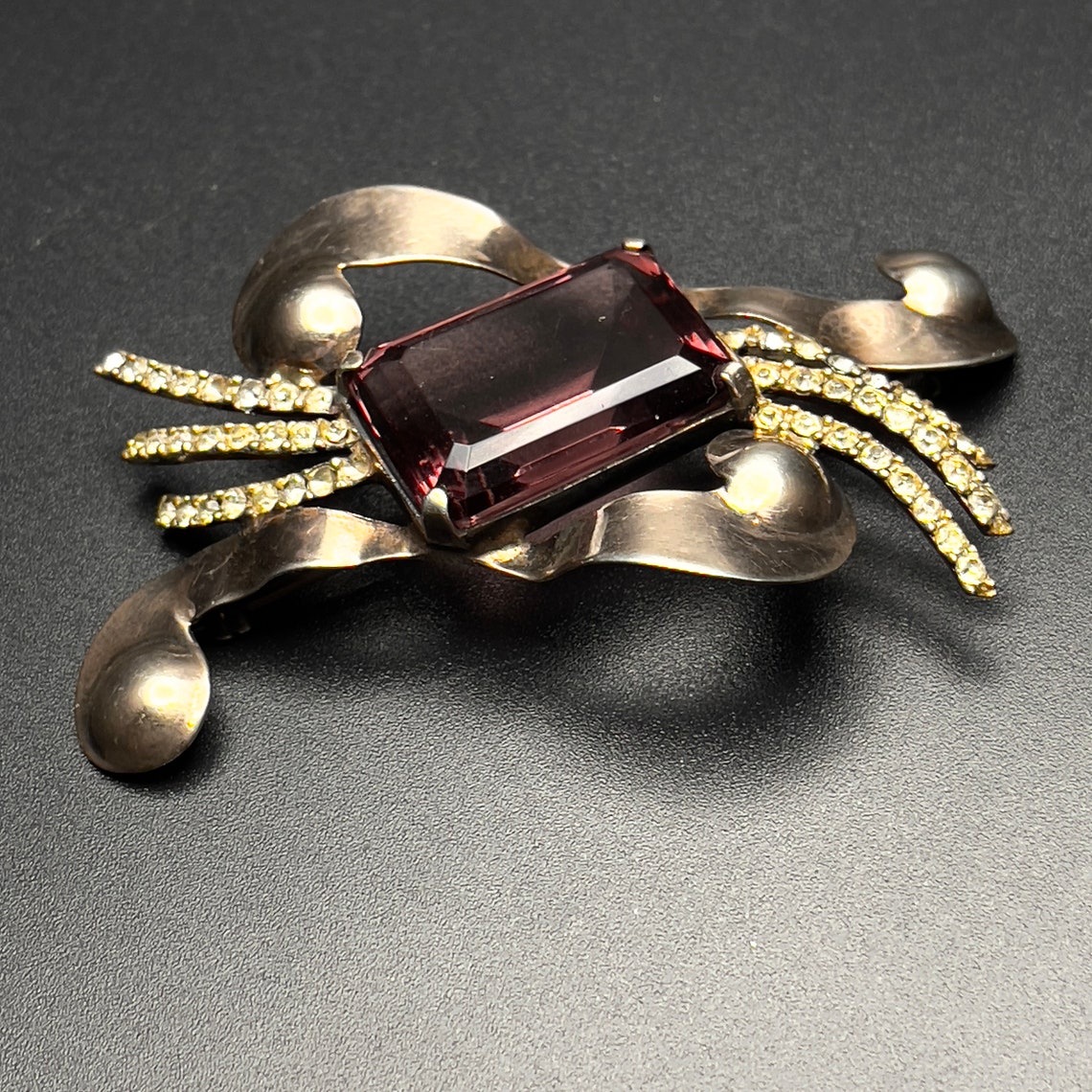 Beautiful Sterling Silver Brooch With Large Purple Glass - Etsy