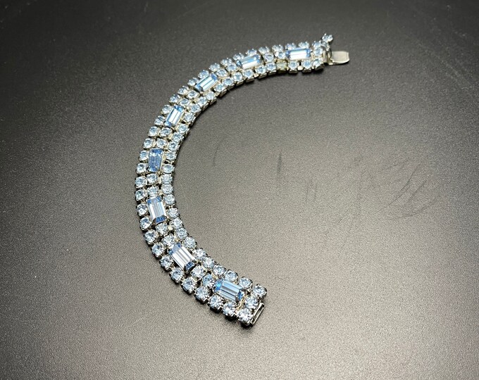 Baby Blue Rhinestone Bracelet, Three Strands, Center Strand Features ...