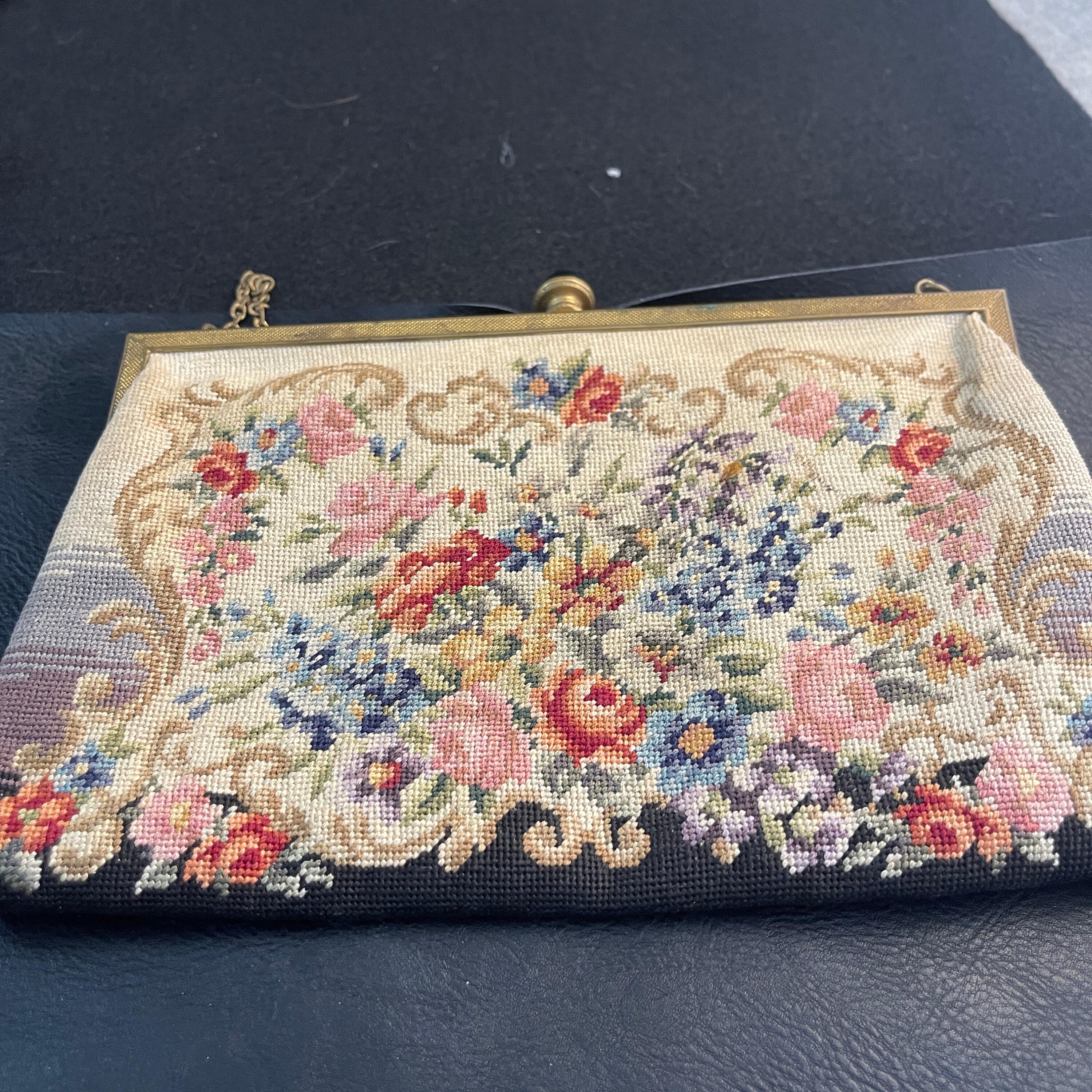 Petit Point Wristlet Made in Austria, Chain Strap, Floral Theme With ...