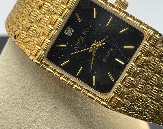 Ladies Adolfo Watch, Gold Tone, Stainless Steel, Black Face ...