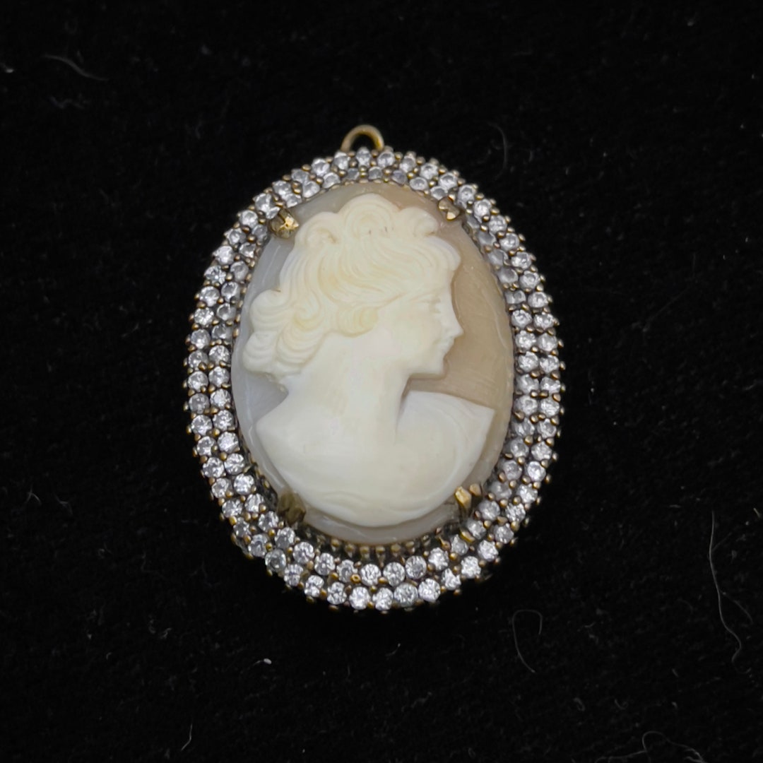 Oval Shell Carved Cameo, Finely Detailed, Raised, With Two Rows of Tiny ...