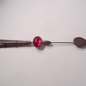 Kate Hines Scarf Pin, Red Cabochon, Quiver With Arrows and Leaf, Mint ...
