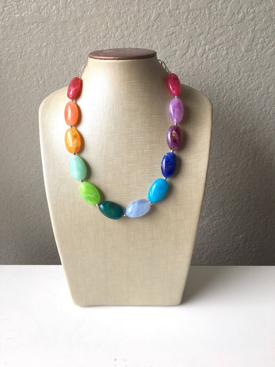 Rainbow Beaded Necklace, Colorful Jewelry, Chunky Statement Necklace ...