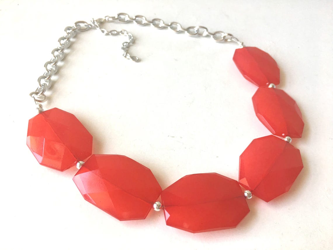 Cherry Red Big Beaded Jewelry, Chunky Single Strand Necklace, Red ...