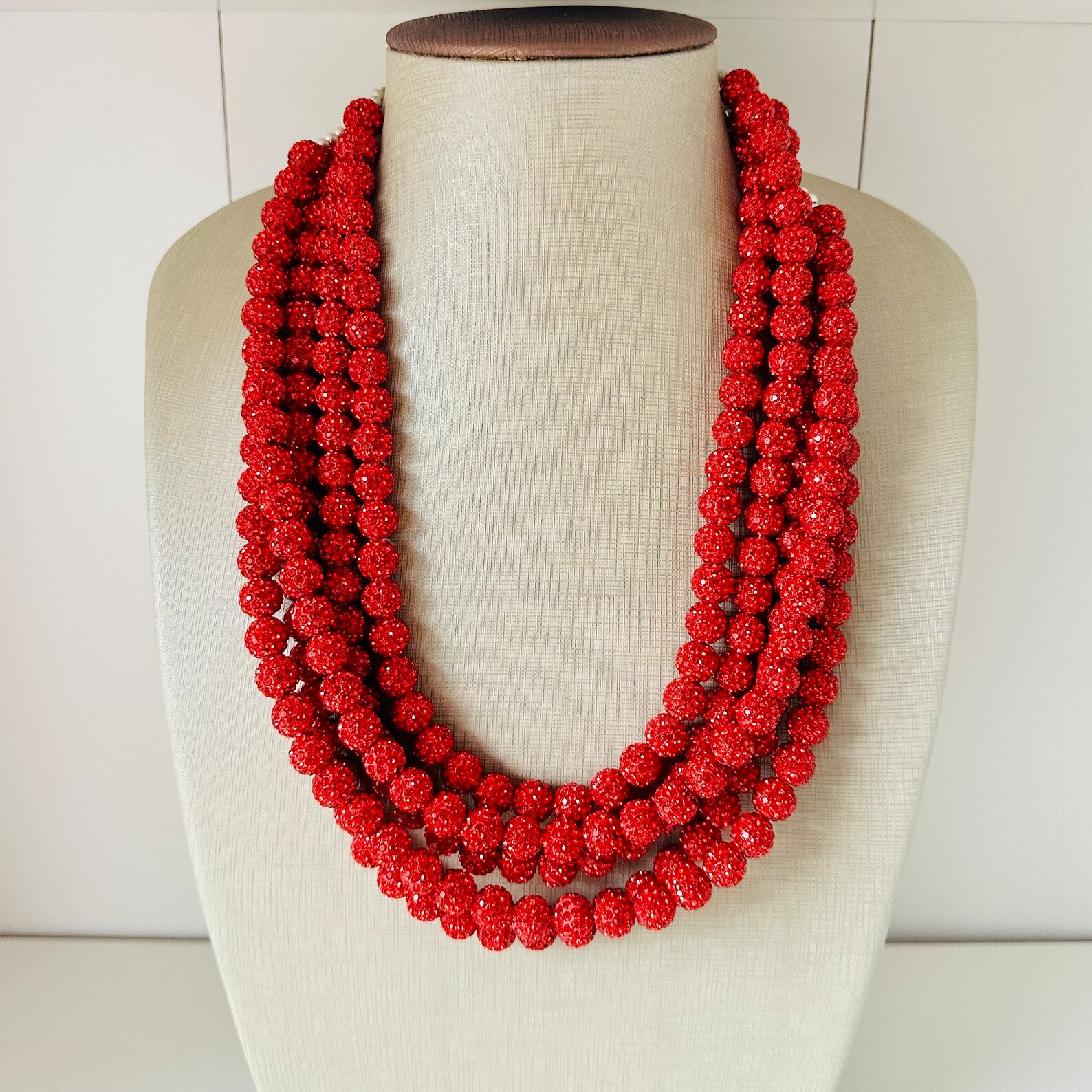 Royal Red Necklace, Red Holiday Jewelry, Bright Red Jewelry Beaded ...