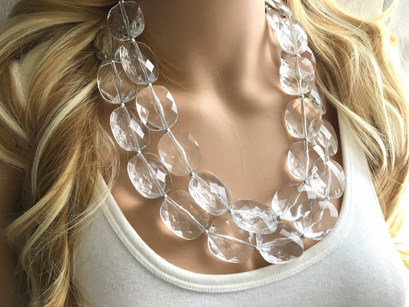 Clear Crystal Statement Necklace Faceted Oval Beaded - Etsy
