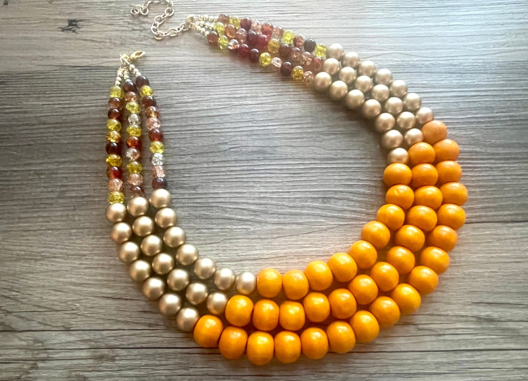 Fall Pumpkin Necklace, Triple Strand Jewelry, Big Beaded Chunky ...