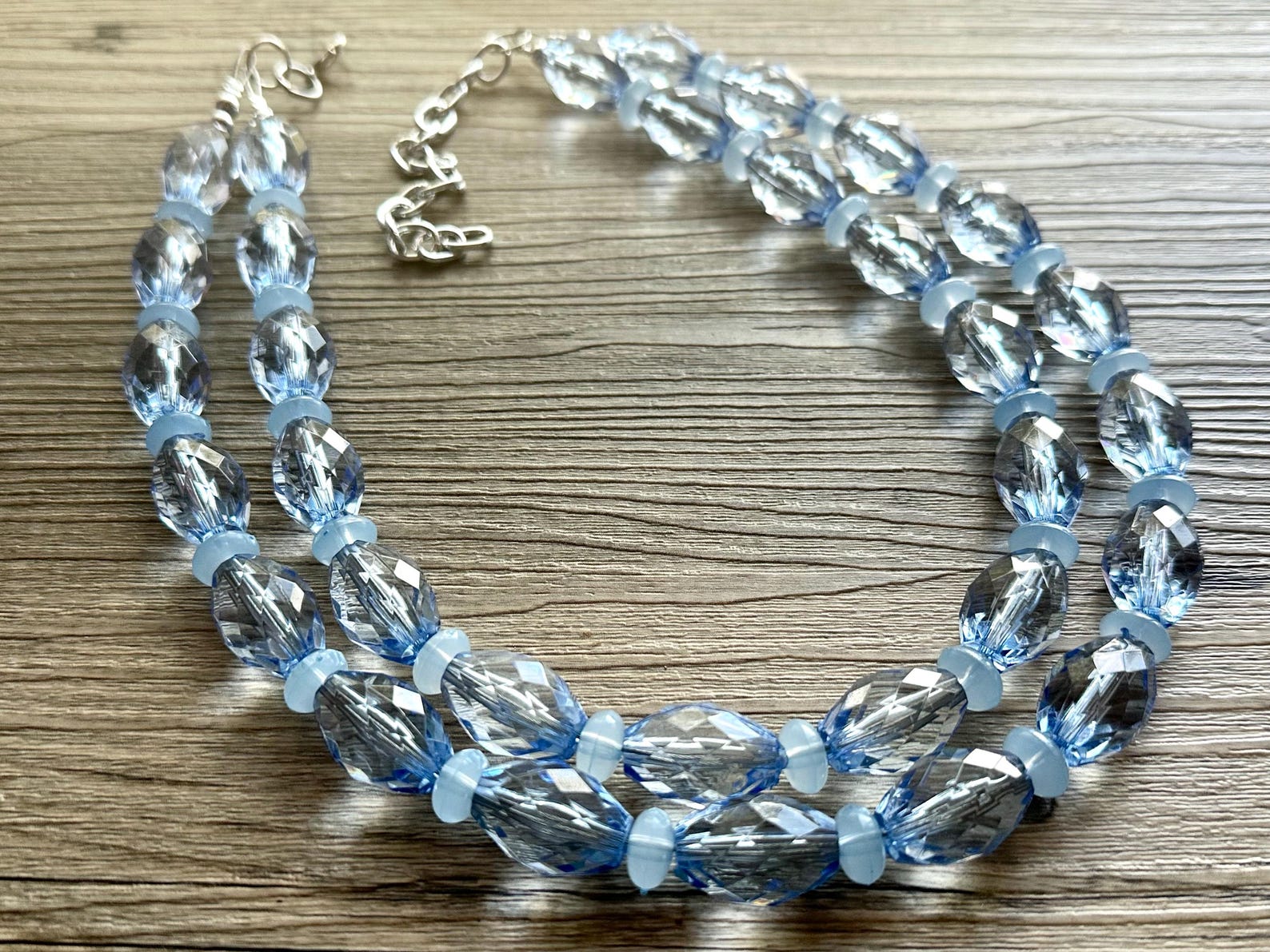 Periwinkle & Silver Statement Necklace, Blue Jewelry Bib Chunky ...