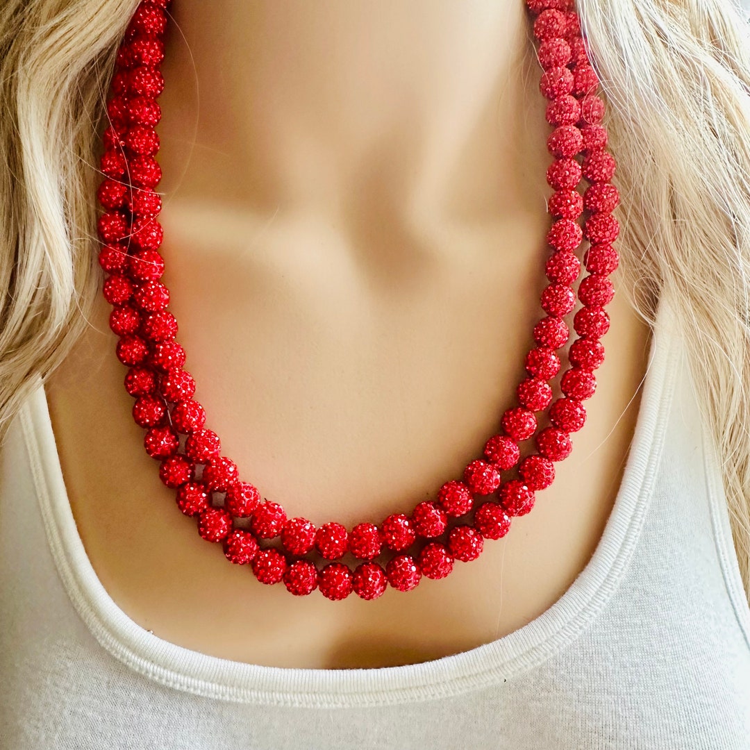 Royal Red Necklace, Red Holiday Jewelry, Bright Red Jewelry Beaded ...