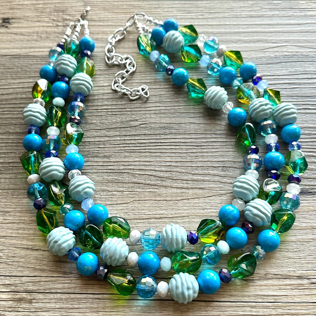 Tully’s Signature Necklace, Green & Blue Triple Strand Statement ...