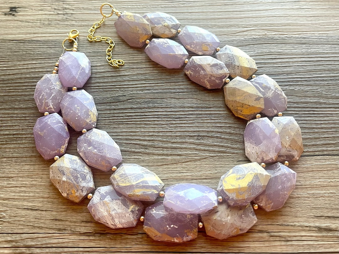 Golden Lavender Necklace, Double Strand Bright Jewelry, Big Beaded ...
