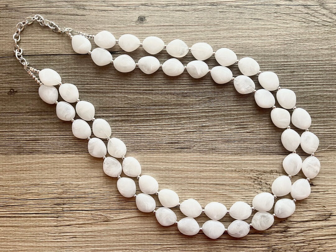 Extra Long or Plus Size White Double Strand Necklace, Chunky Jewelry ...