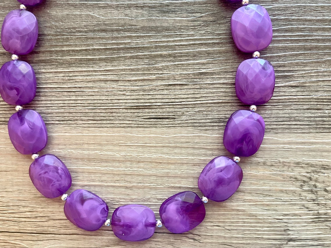 Purple Single Strand Big Beaded Statement Necklace Purple - Etsy