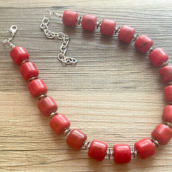 Red Statement Bead Necklace - Etsy