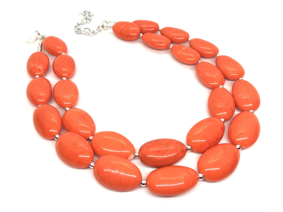 Bright Orange Statement Necklace, Chunky Beaded Necklace, Orange ...