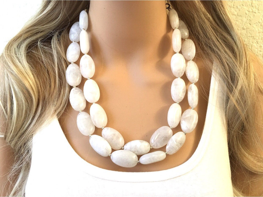 Statement White Double Strand Necklace, White Extra Chunky Jewelry ...