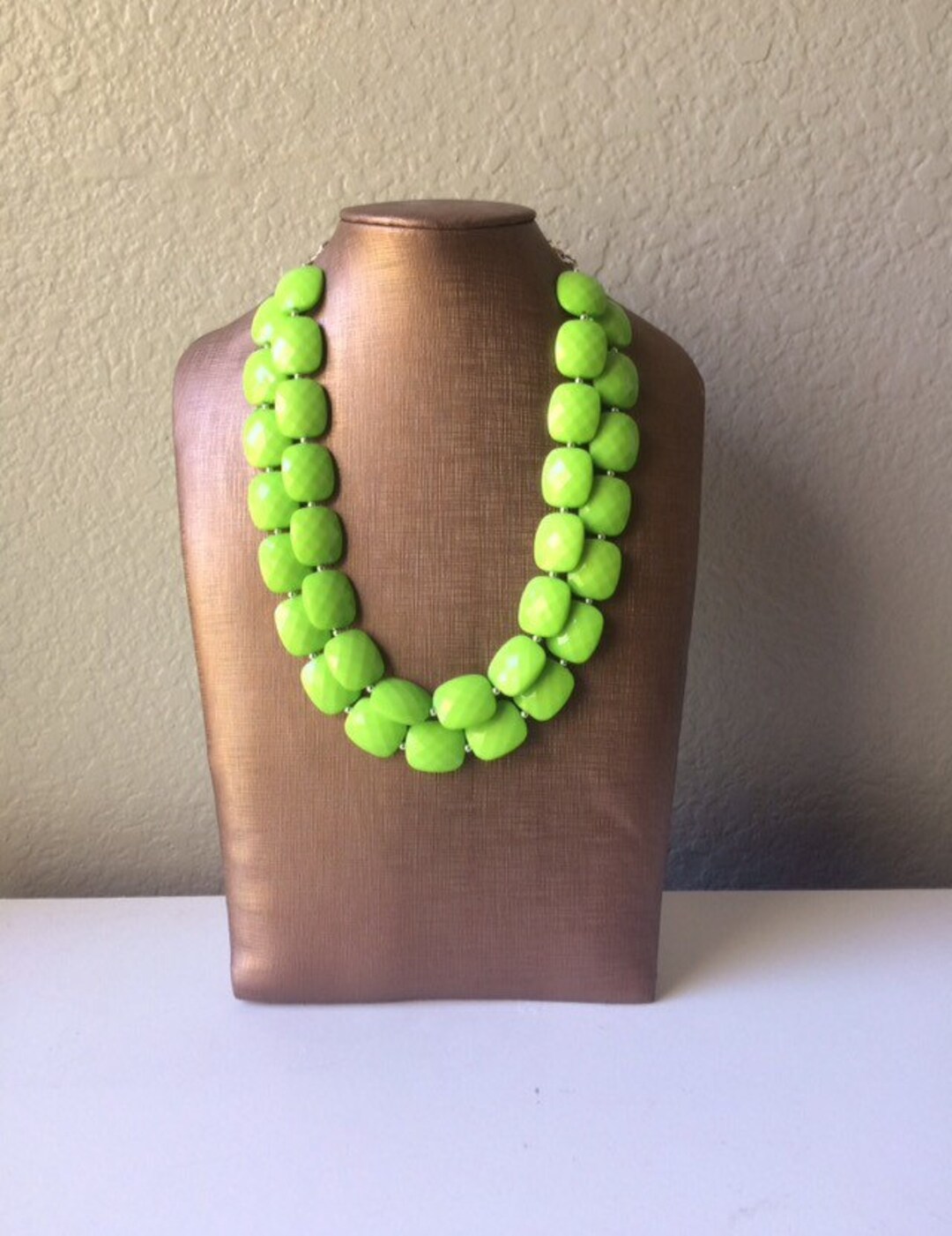 Green Statement Necklace Chunky Green Necklace Double Strand - Etsy