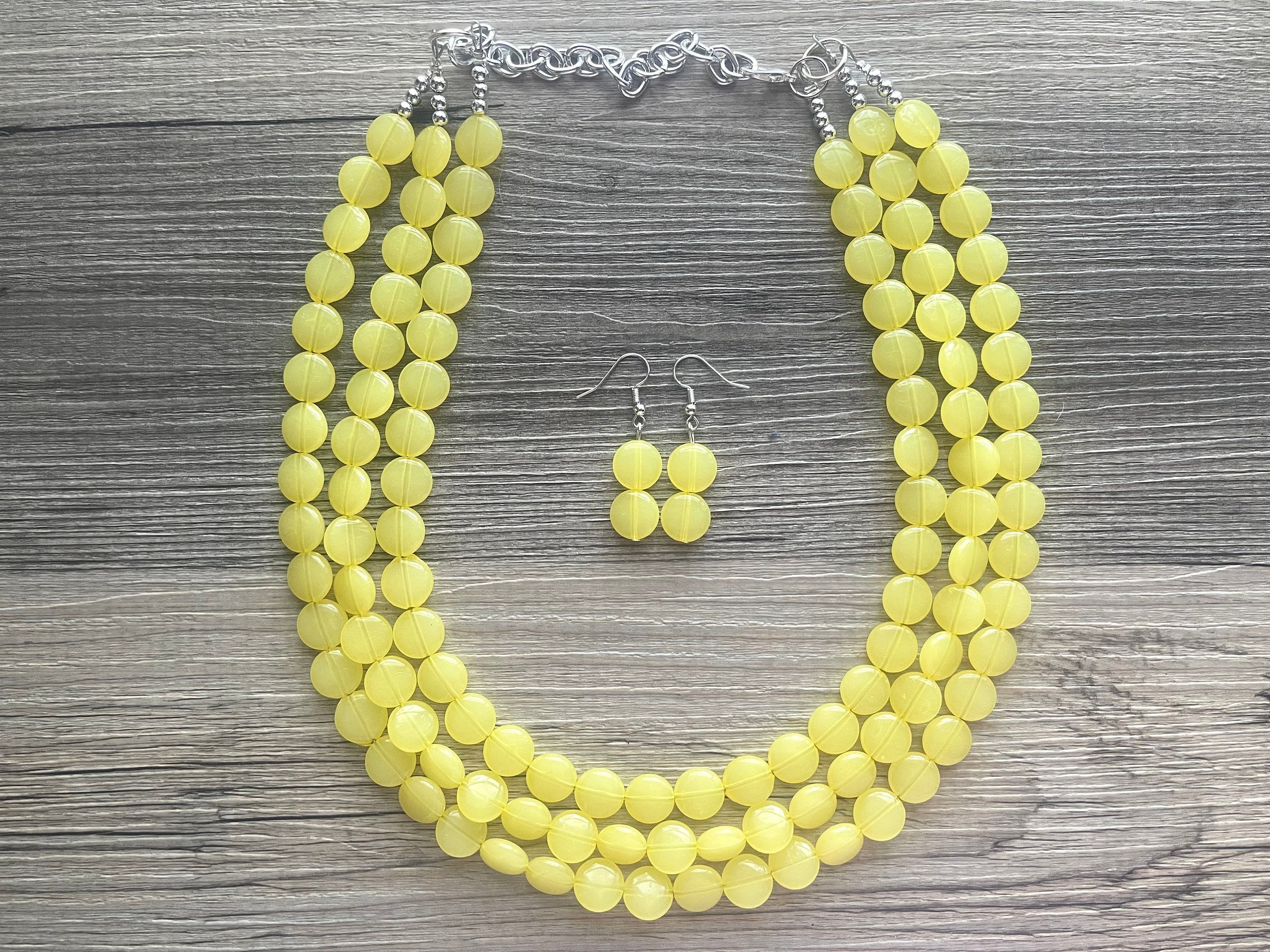 Yellow Beaded Statement Necklace, Beaded Jewelry, Yellow Jewelry ...