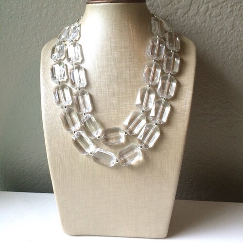 Clear Crystal Statement Necklace Faceted Oval Beaded - Etsy Clear Crystal Statement Necklace Faceted Oval Beaded - Etsy