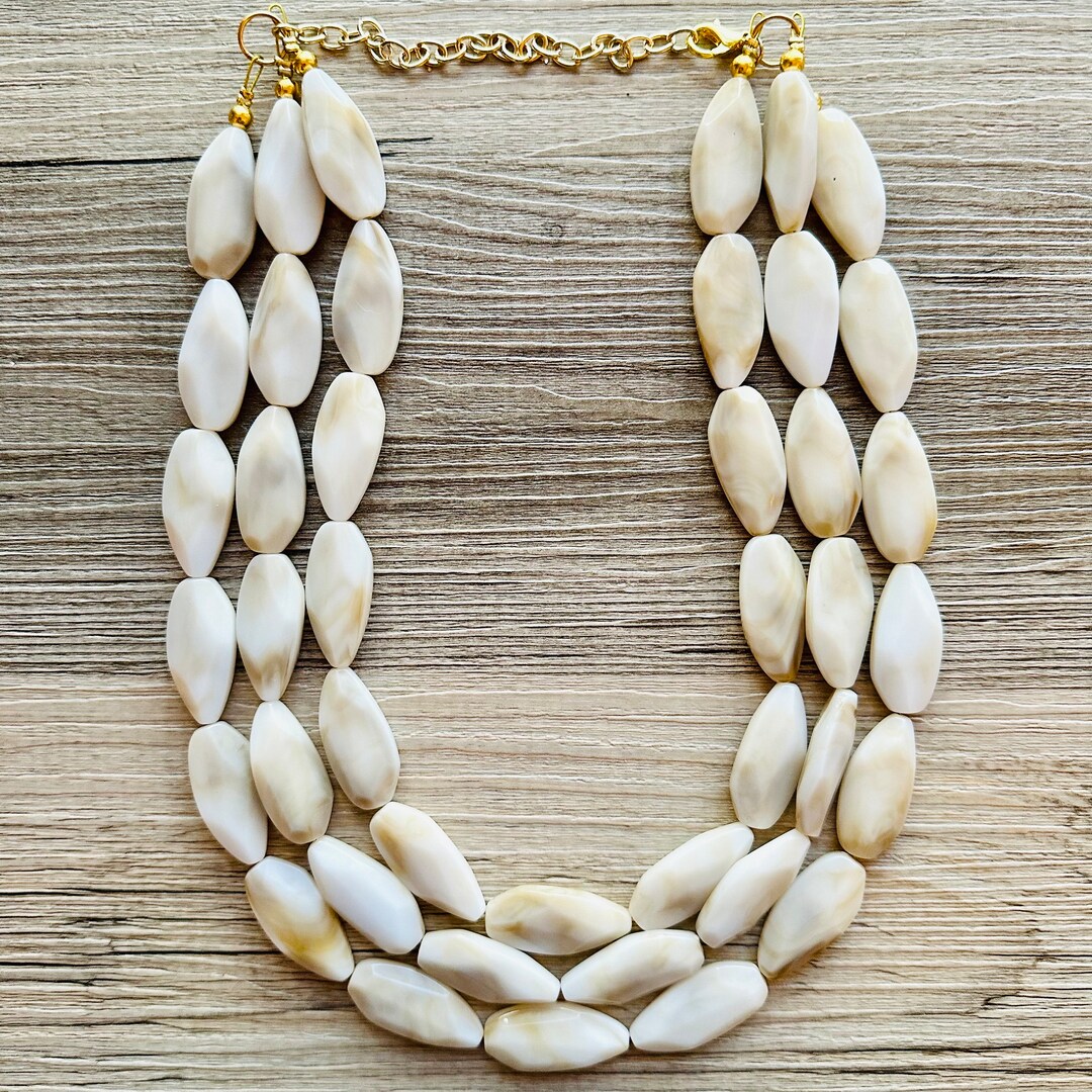 Creamy Big Bead Necklace, Multi Strand Statement Jewelry, Toffee Chunky ...