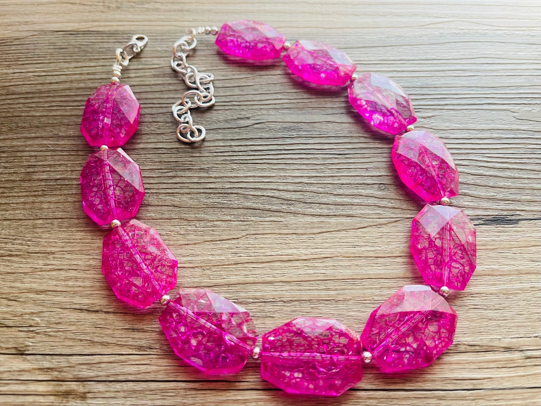 Hot Pink Rock Candy Single Statement Necklace, Earrings Chunky Jewelry ...