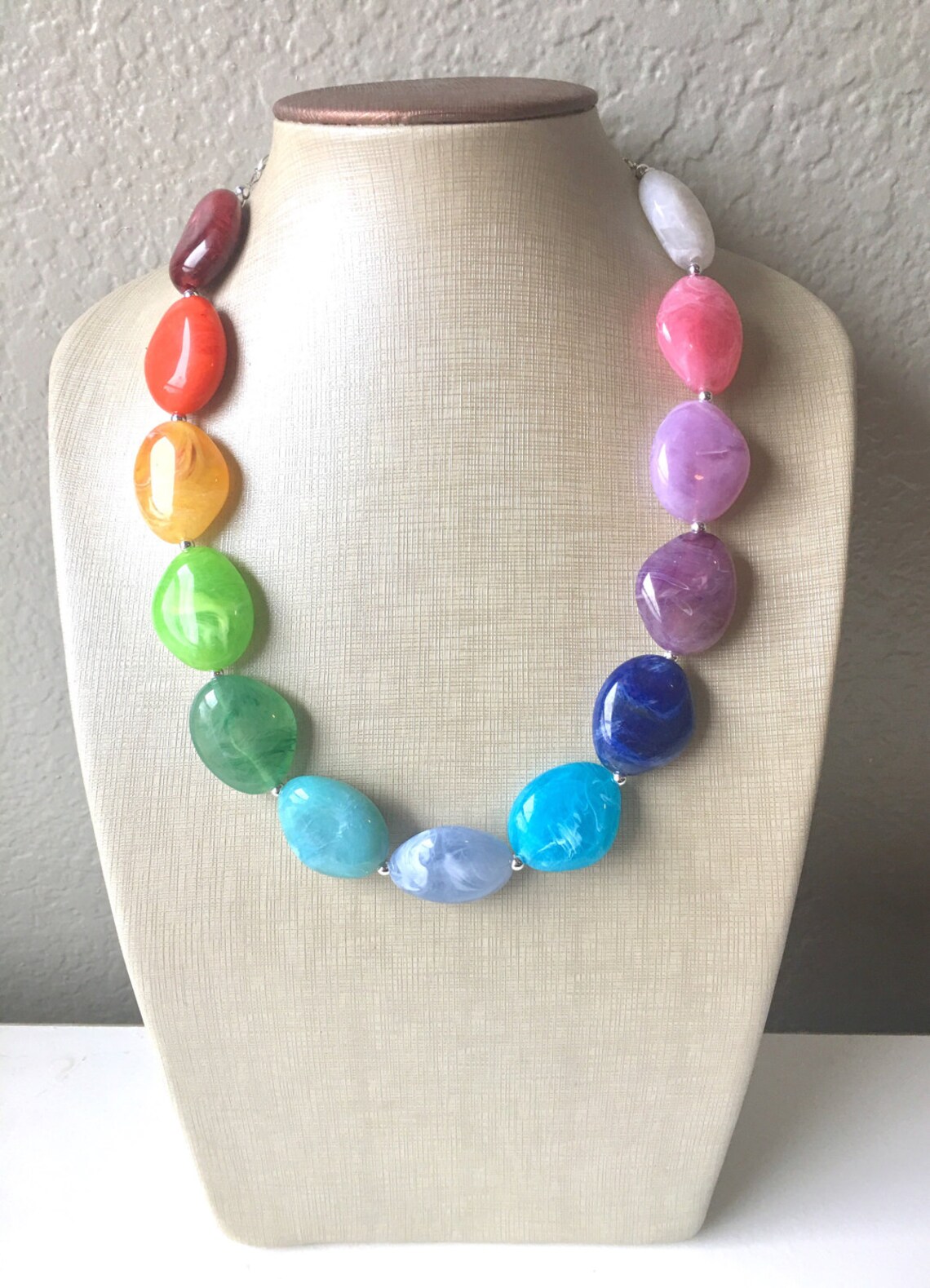 Rainbow Beaded Necklace, Colorful Jewelry, Chunky Statement Necklace ...