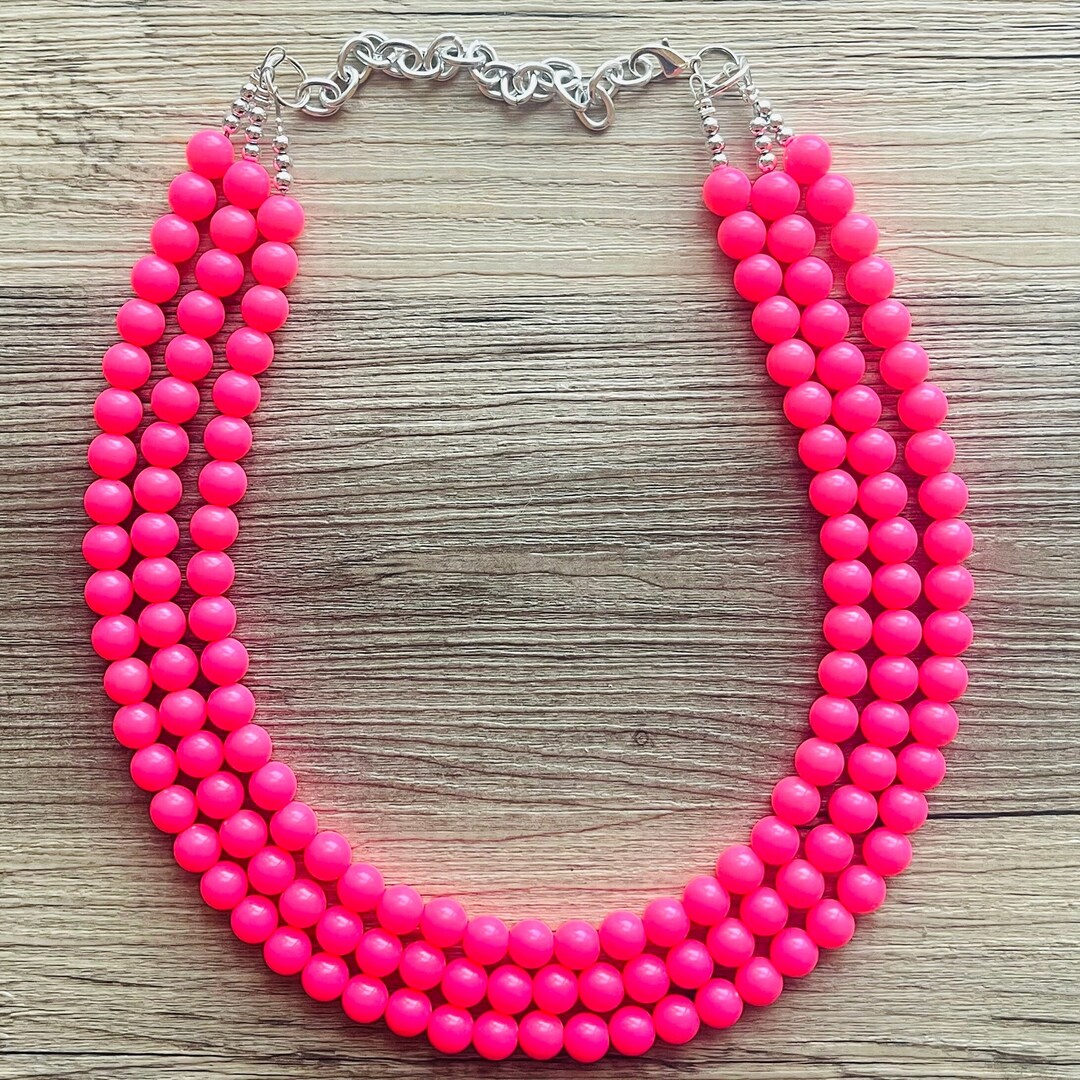 Neon Pink Bubble Statement Chunky Beaded Necklace, Pink Jewelry, Spring ...