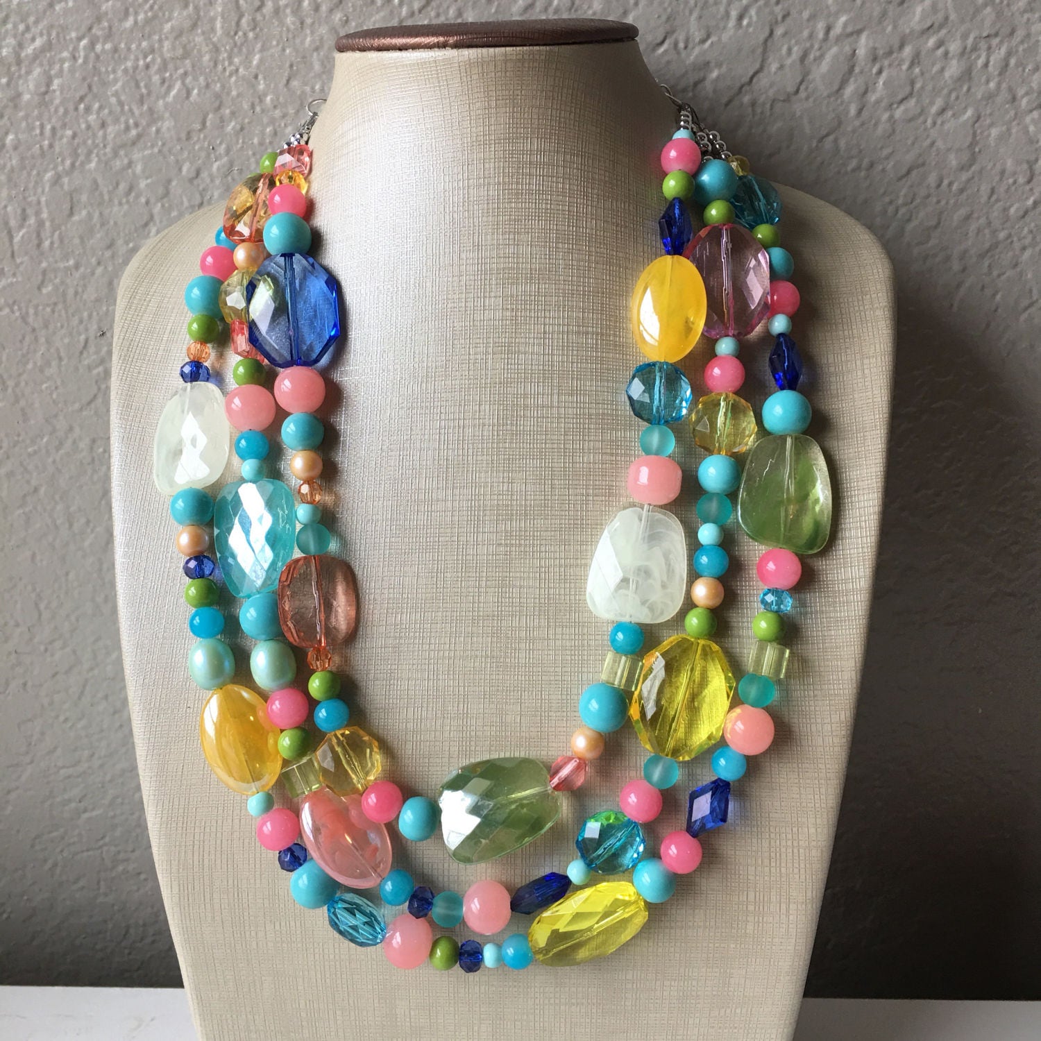 Spring Statement Necklace Colorful Beaded Necklace Chunky | Etsy