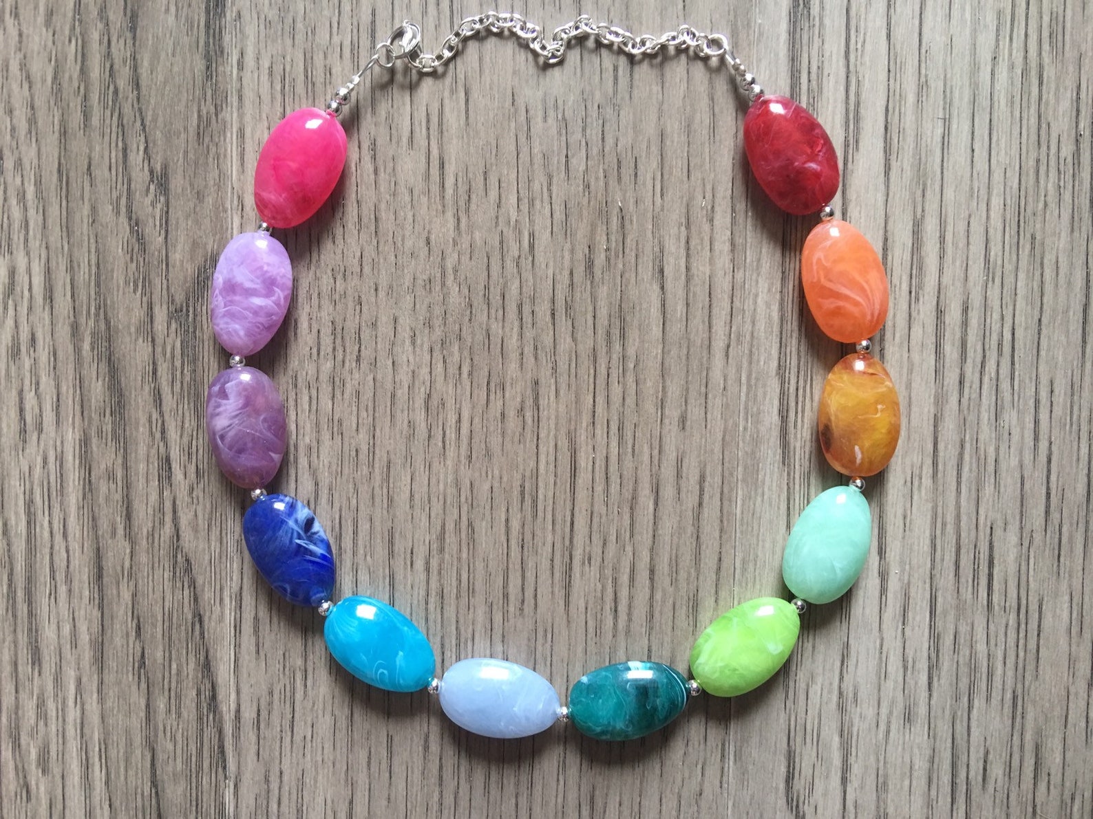 Rainbow Beaded Necklace, Colorful Jewelry, Chunky Statement Necklace ...
