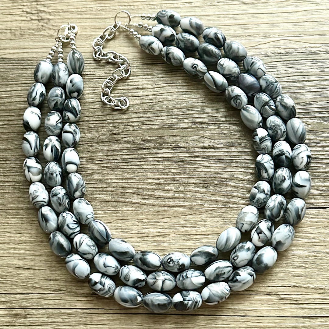Black & White Swirl Big Bead Necklace, Statement Jewelry, White Black ...
