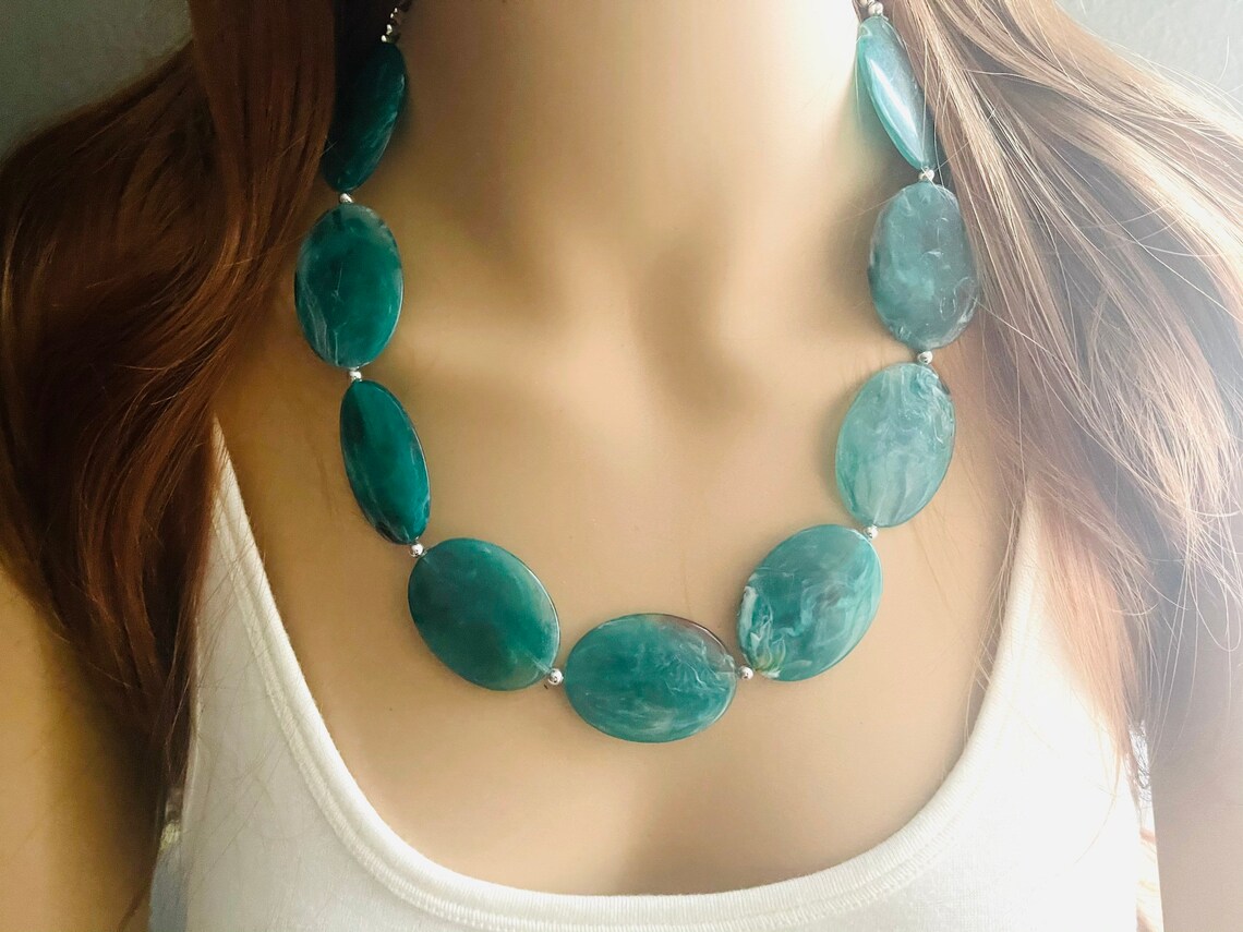 Emerald Green Chunky Statement Necklace Big beaded jewelry | Etsy