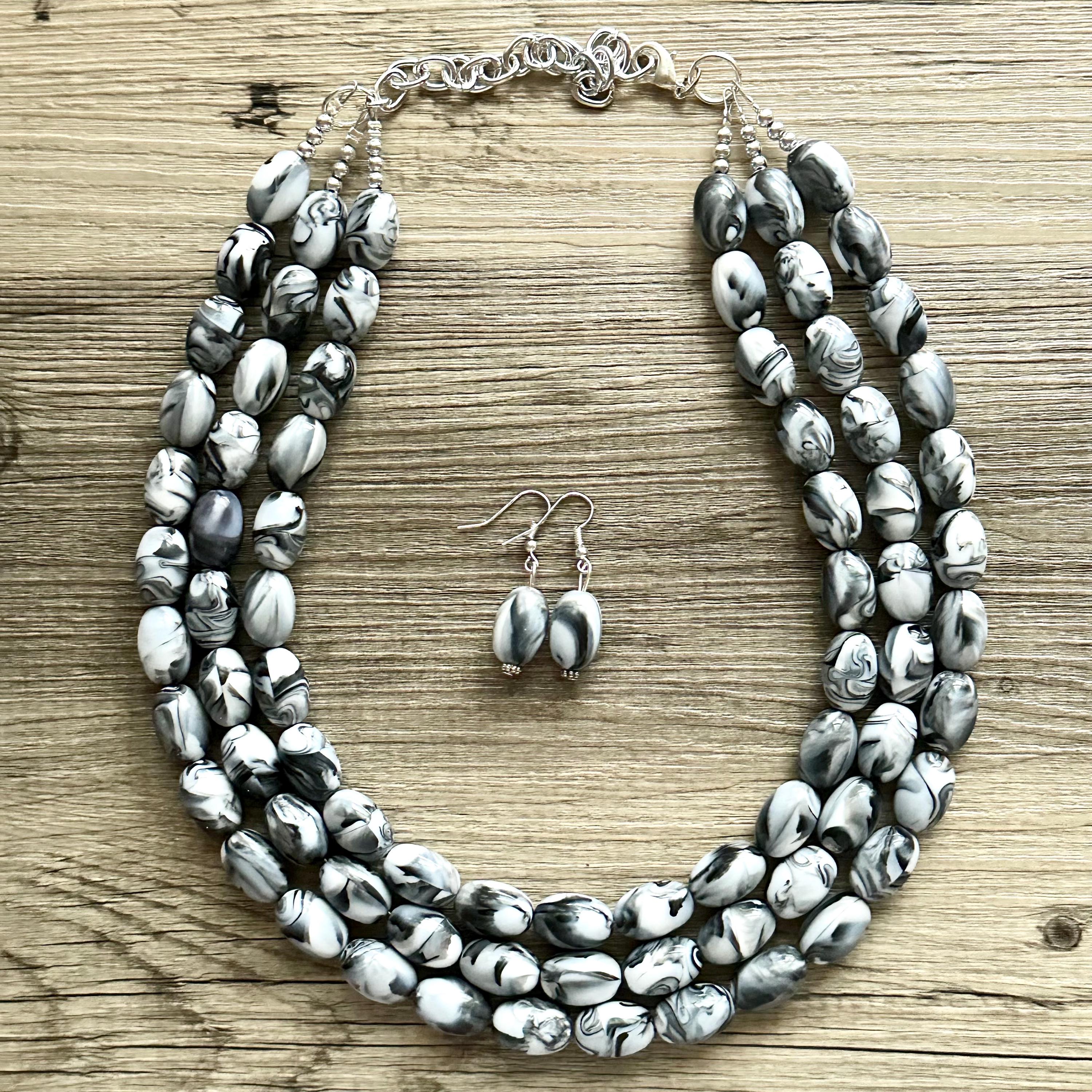 Black & White Swirl Big Bead Necklace, Statement Jewelry, White Black ...