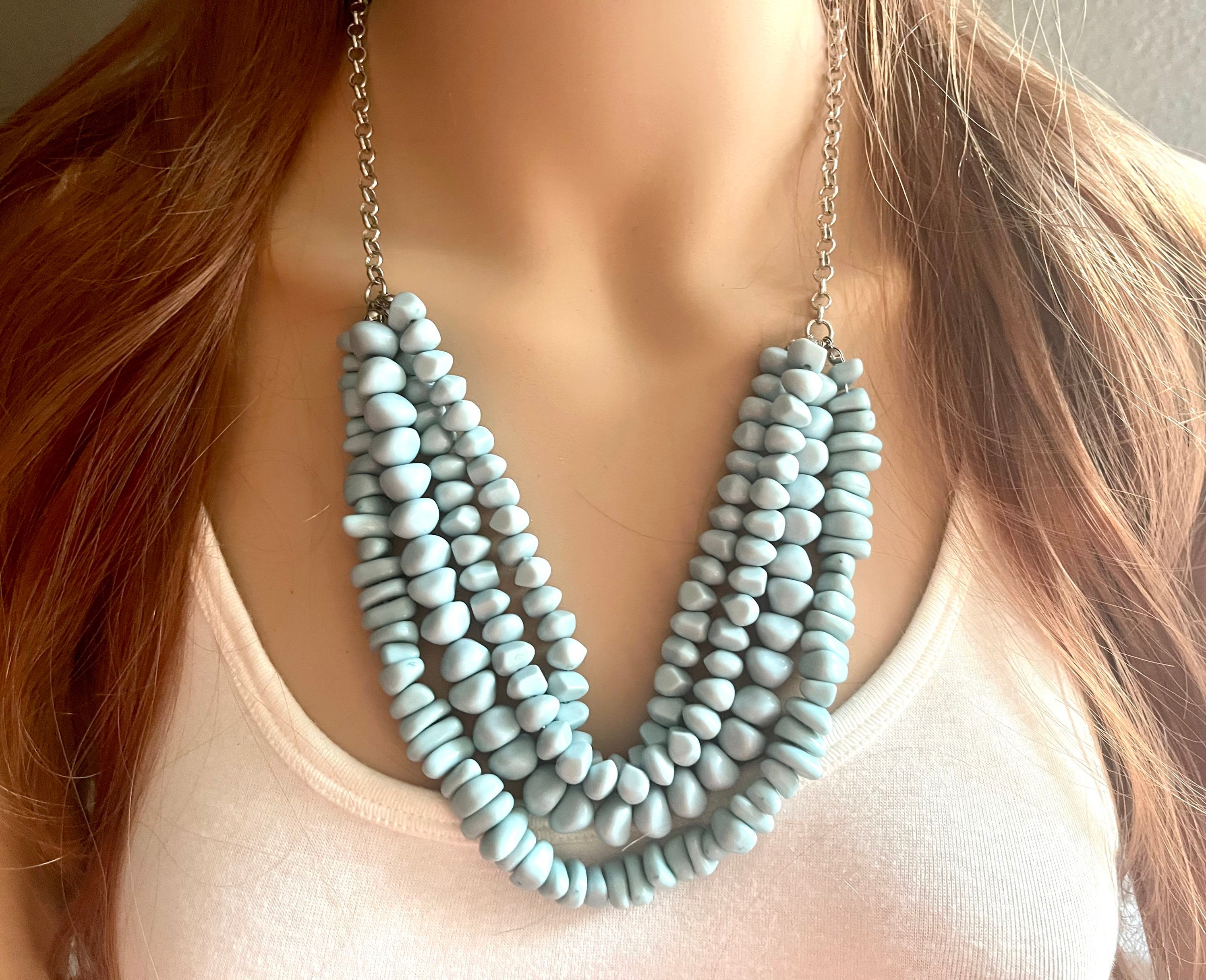 Light Blue Chip Statement Necklace blue jewelry Baby blue | Etsy