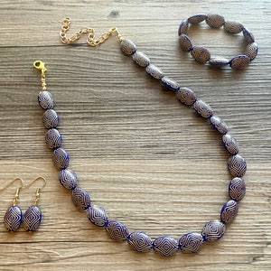 Navy Blue Chunky Statement Necklace, Single Strand Necklace, Blue ...