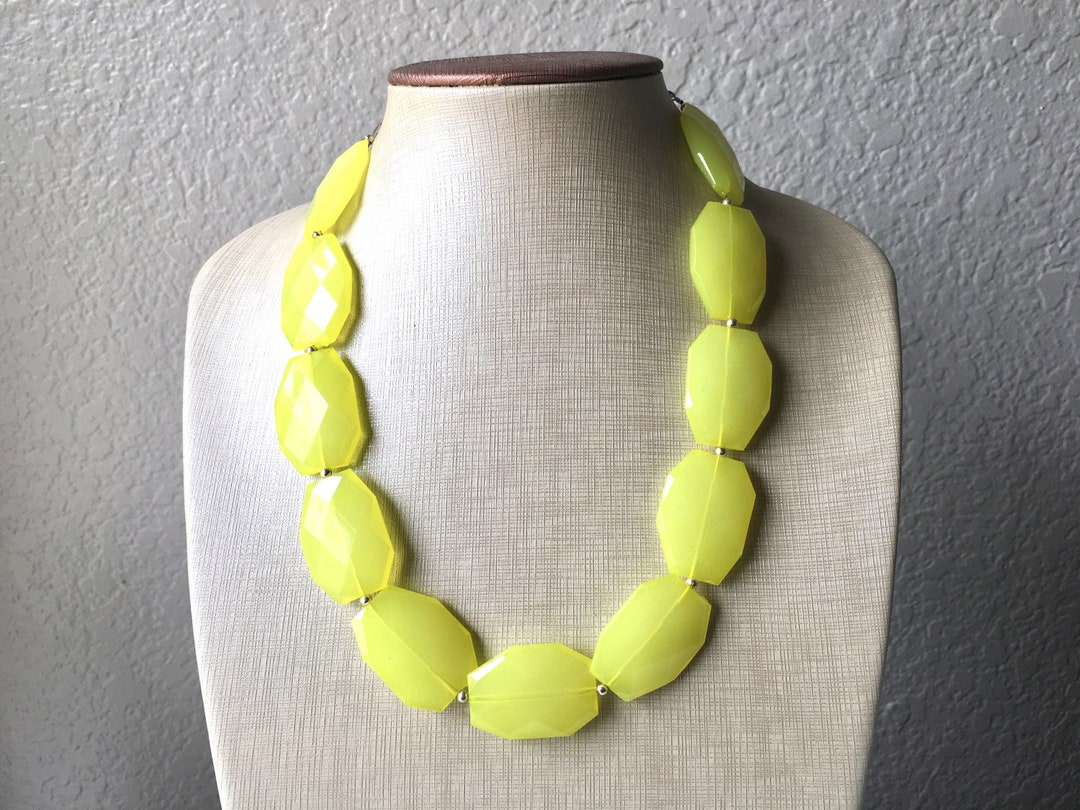 Yellow Single Strand Big Beaded Statement Necklace, Yellow Jewelry ...