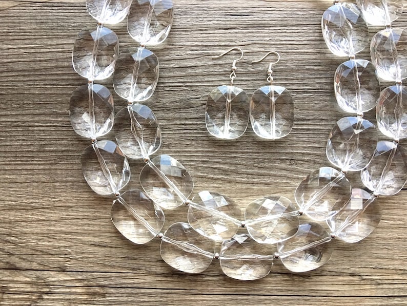 Clear Crystal Statement Necklace Faceted Oval Beaded - Etsy Clear Crystal Statement Necklace Faceted Oval Beaded - Etsy