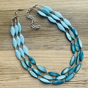 Chunky Multi Strand Blue Shell Statement Necklace, Turquoise Oval ...