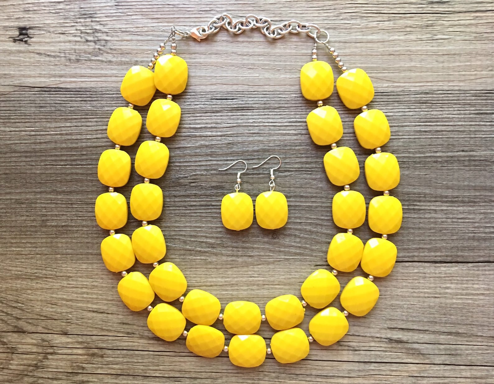 Yellow Statement Jewelry Set, Chunky Beaded Necklace, Yellow Jewelry ...