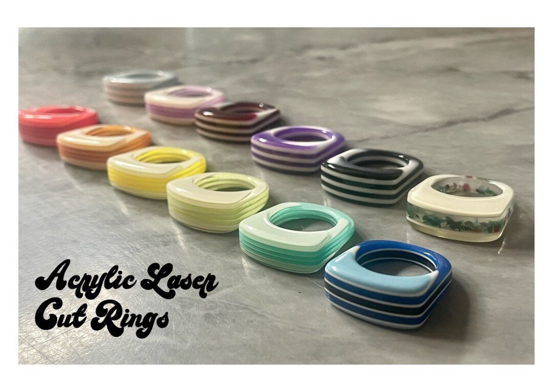 Laser Acrylic Cut Rainbow Stack Rings, Chunky Retro Rings, Thick Rings ...