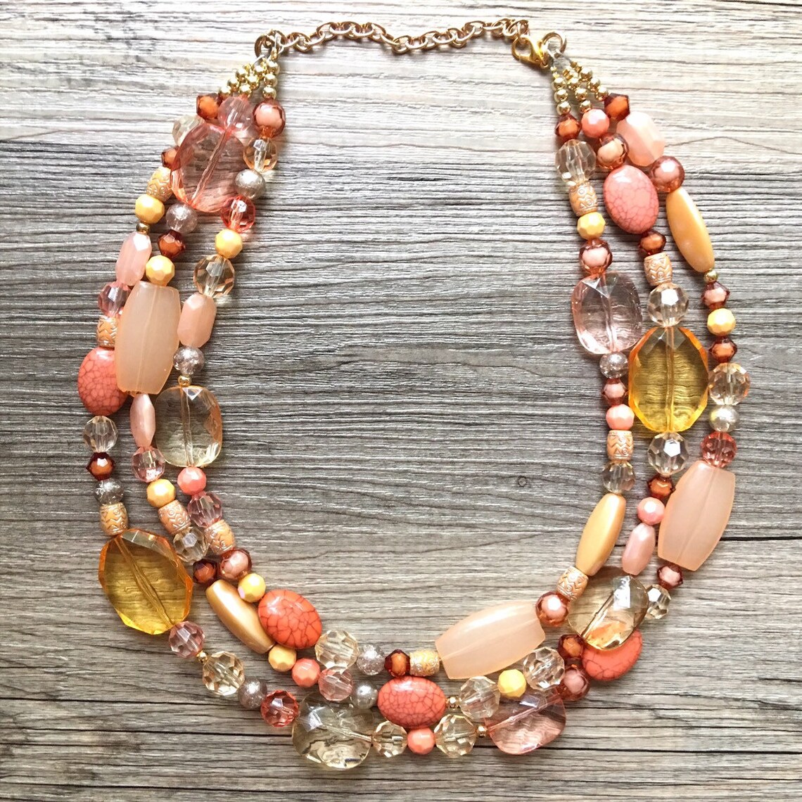 Peach Chunky Statement Necklace & Stretch Bracelet Set Triple | Etsy