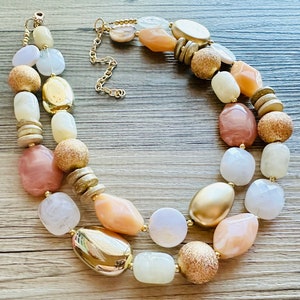 Neutral Spring Breeze Big Bead Necklace, Multi Strand Statement Jewelry ...