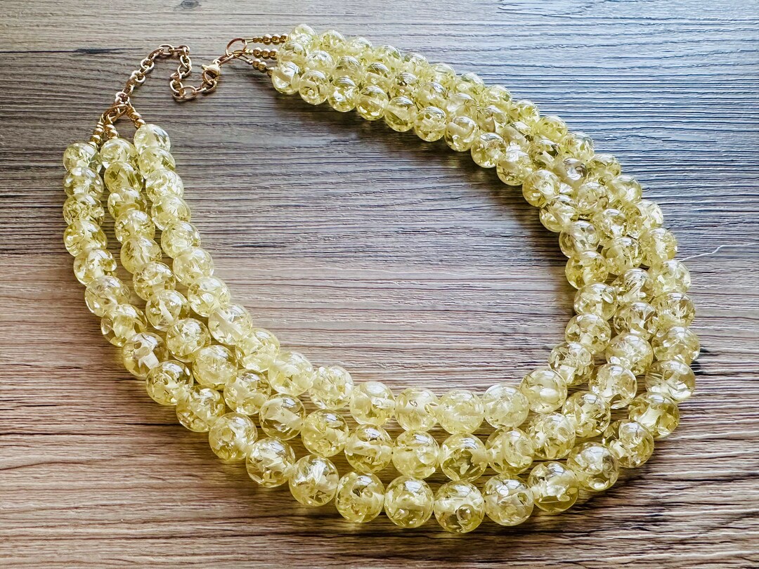 Speckled Pale Yellow Statement Jewelry Set, Chunky Beaded Necklace ...