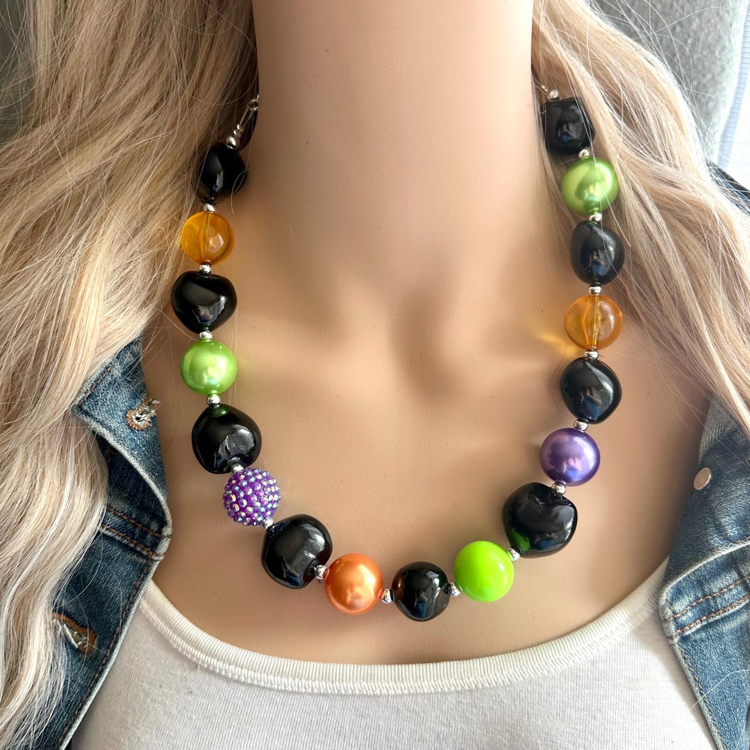 Shades of Fall Statement Necklace, Single Strand Fall Metallic ...