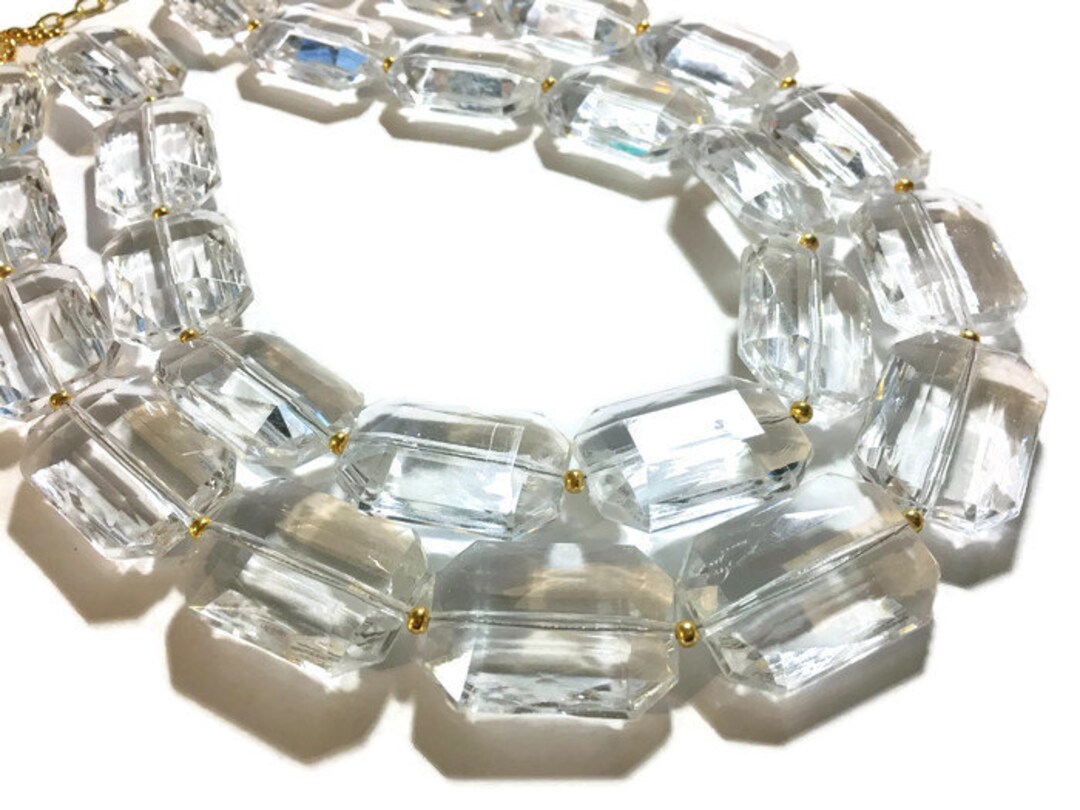 Chunky Clear Crystal Statement Necklace, Faceted Everyday Neutral ... Chunky Clear Crystal Statement Necklace, Faceted Everyday Neutral ...
