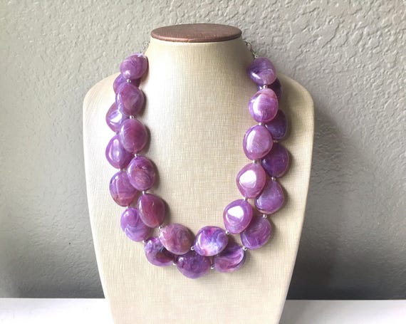 Purple Chunky Statement Necklace Big beaded jewelry Double | Etsy