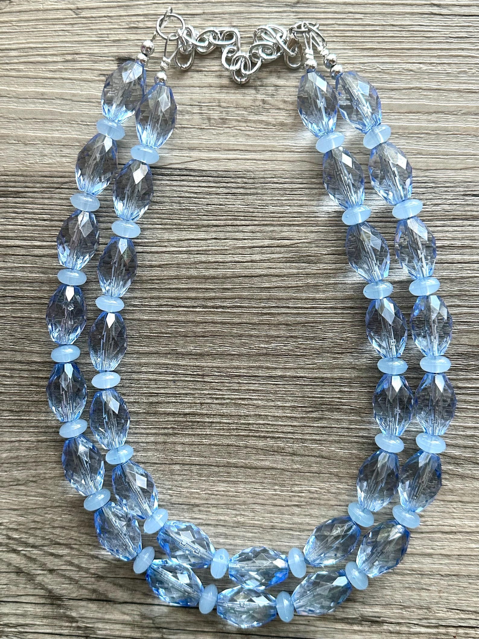 Periwinkle & Silver Statement Necklace, Blue Jewelry Bib Chunky ...