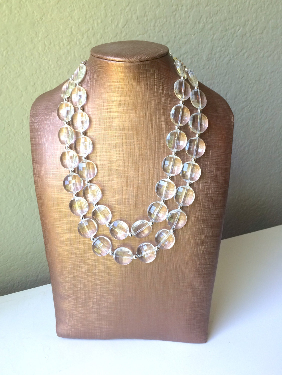 Bubble Clear Crystal Statement Necklace - Faceted Circular Beaded ...