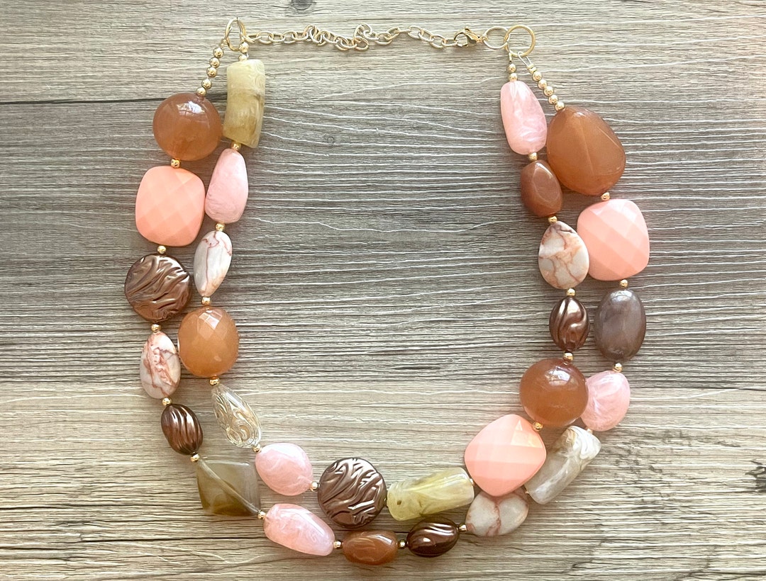 Melon Sherbet Statement Halskette, chunky Lätzchen Perlen Schmuck ...