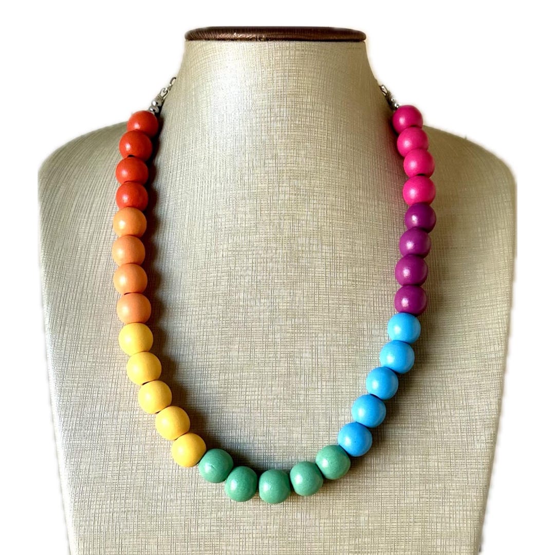 Rainbow Multi Color Chunky Statement Necklace, Prism Single Strand ...